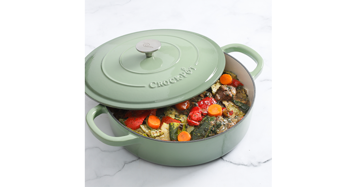 Vas cuptor, capac, fontă emailată, 4.7L, rotund, verde fistic