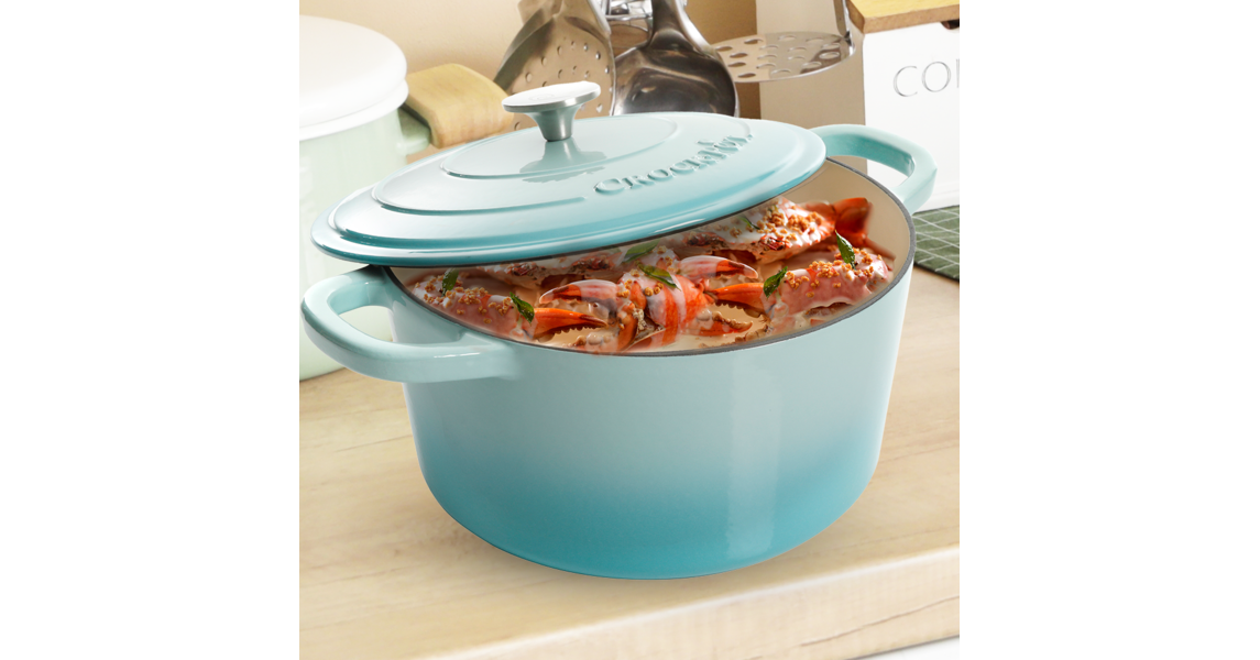 Vas cuptor, capac, fontă emailată, 6.6L, rotund, bleu Crock-Pot