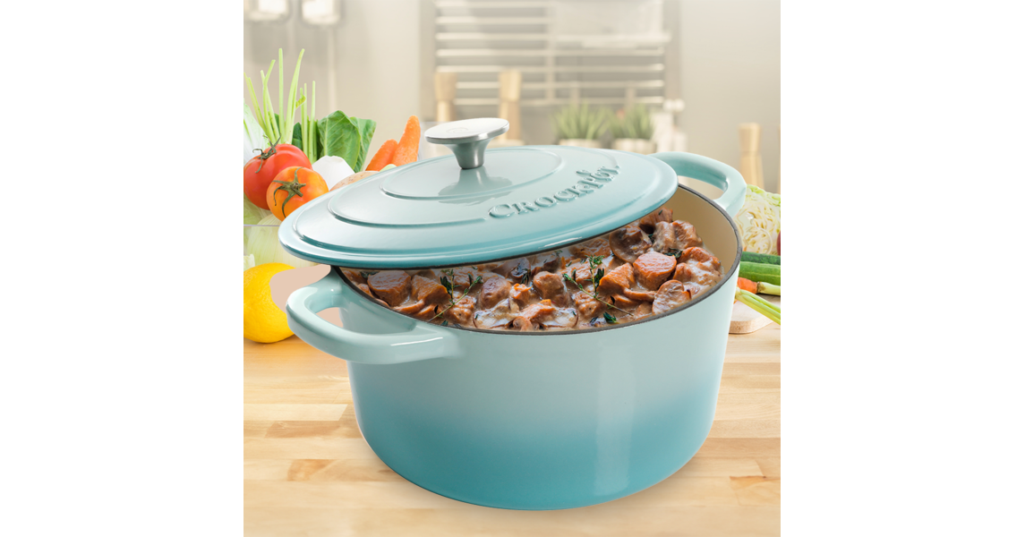 Vas cuptor, capac, fontă emailată, 4.7L, rotund, bleu